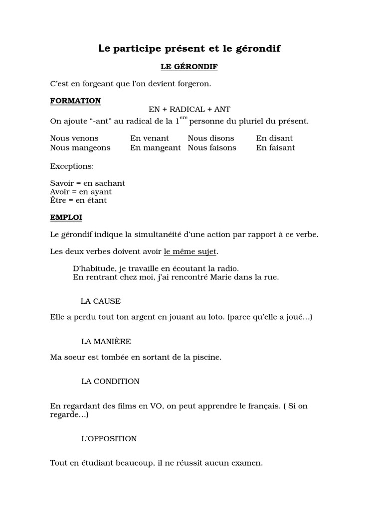 Le Participe Présent Et Le Gérondif | PDF | Verbe | Grammaire