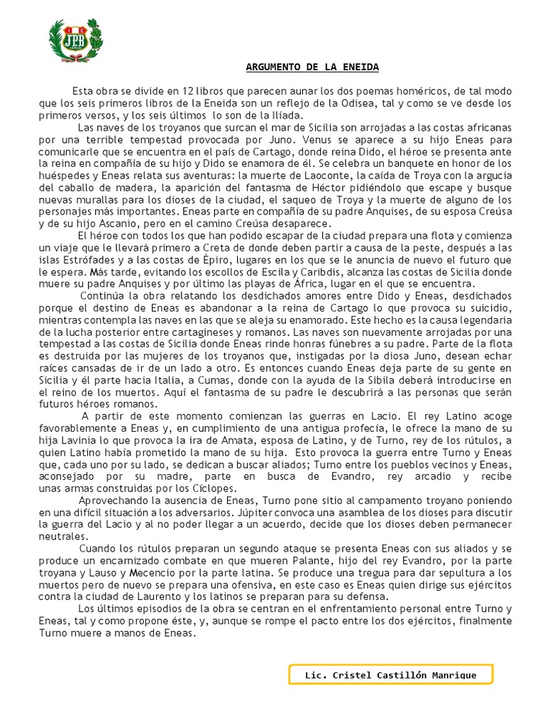 Argumento Eneida | PDF | Eneas | Eneida