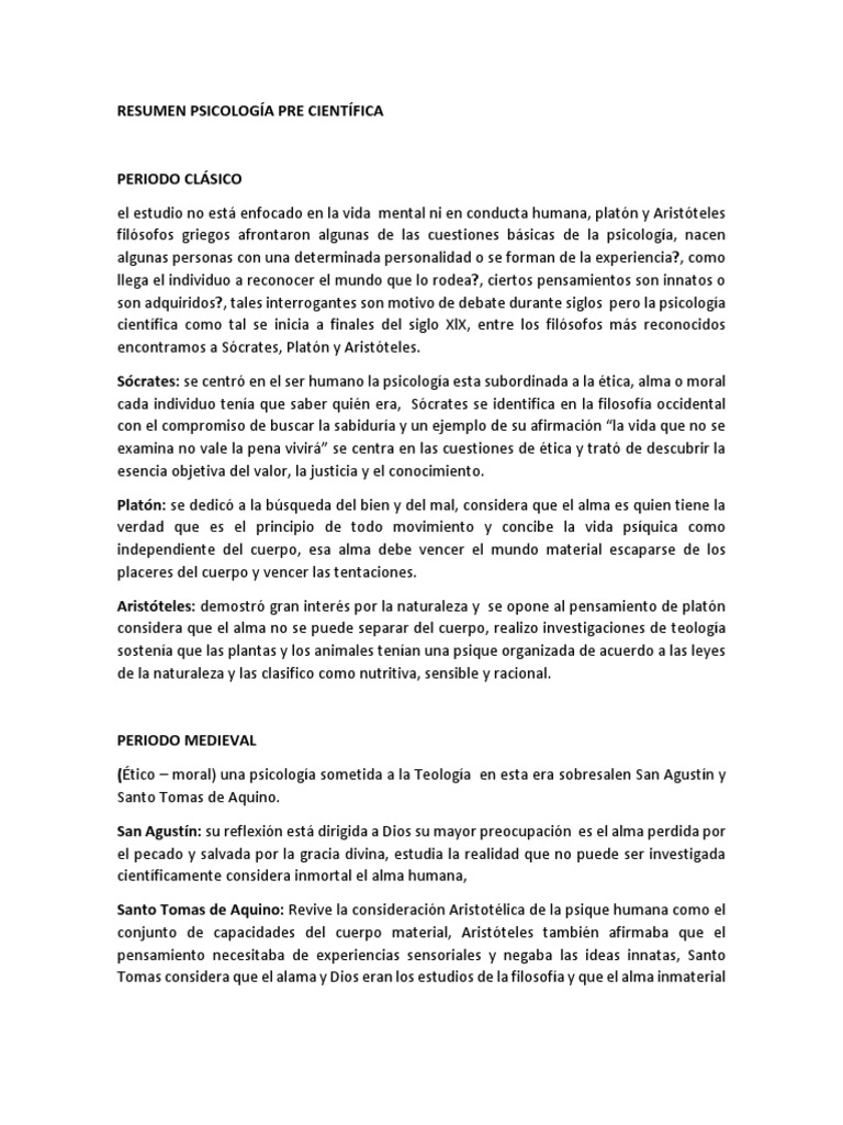 Resumen Psicología Pre Científica | PDF | Alma | Aristóteles
