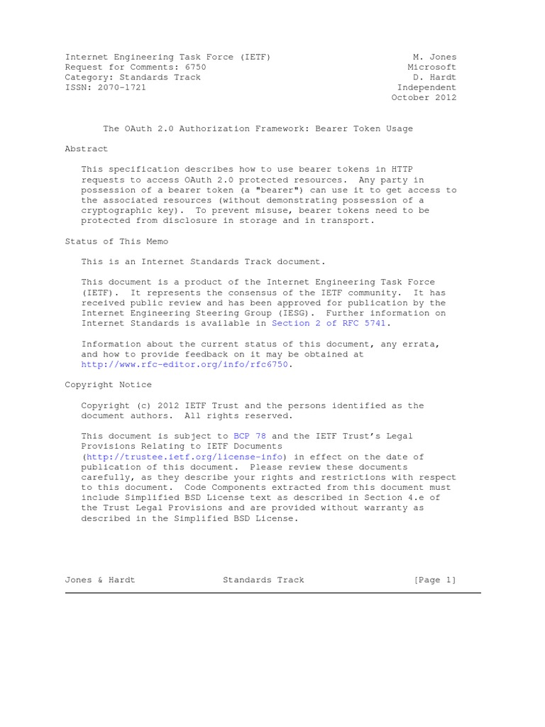 RFC - 6750 - Oauth2 | PDF | Hypertext Transfer Protocol | Uniform ...