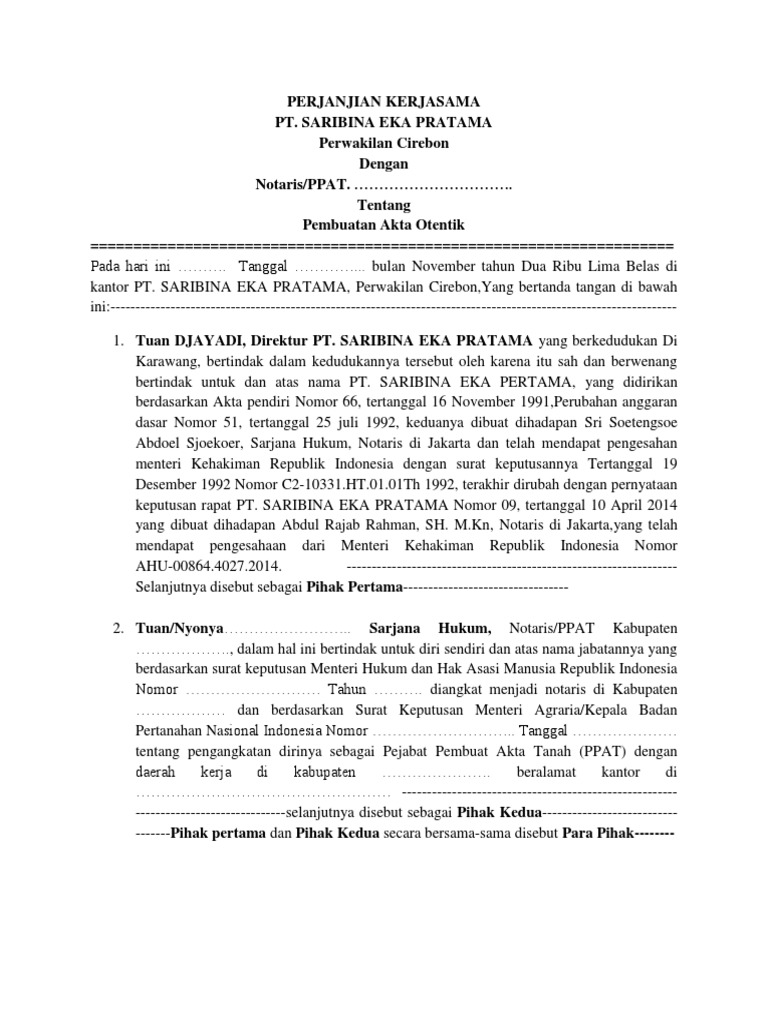 Contoh Draf Perjanjian Notaris (Fiks) | PDF