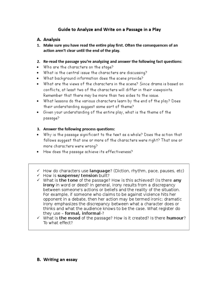 Guide To Analyze and Write On A Passage in A Play | PDF | Irony | Essays