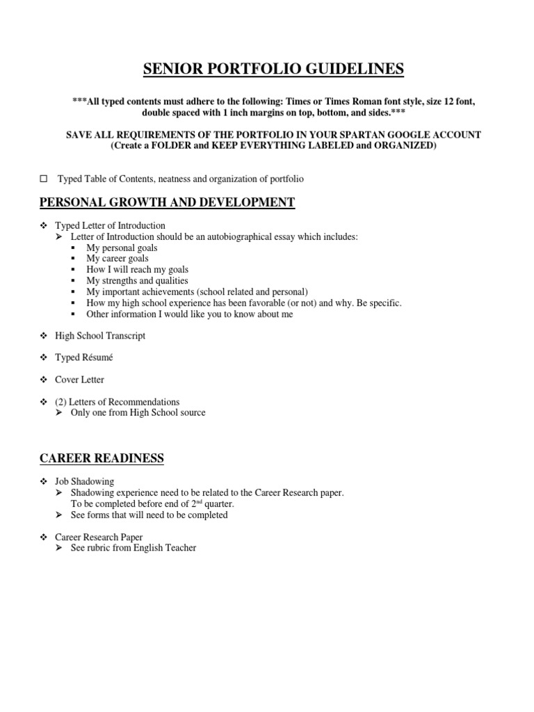 Senior Portfolio Guidelines and Requirements | PDF | Lifelong Learning ...