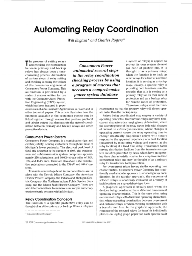 Automatic Relay Coordination | PDF | Relay | Fuse (Electrical)
