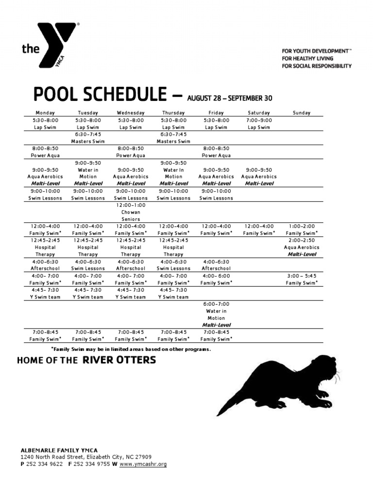 Albemarle Family YMCA Pool Schedule | PDF | Swimming (Sport) | Human ...