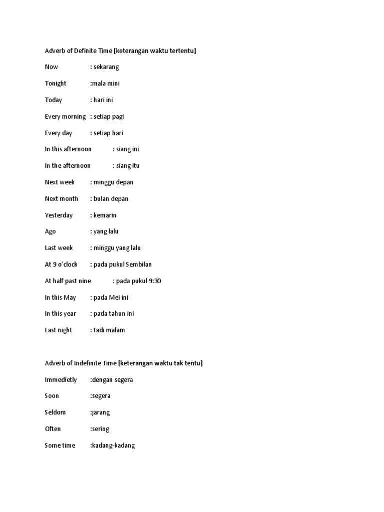 Adverb of Definite Time | PDF