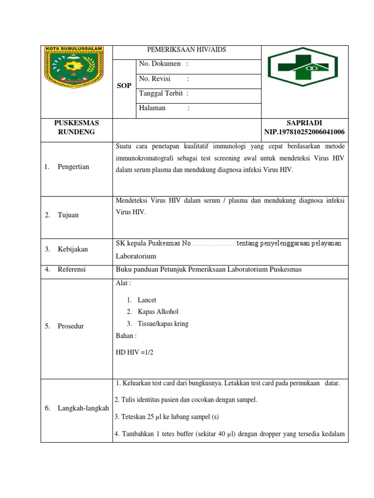 Sop Pemeriksaan Hiv | PDF