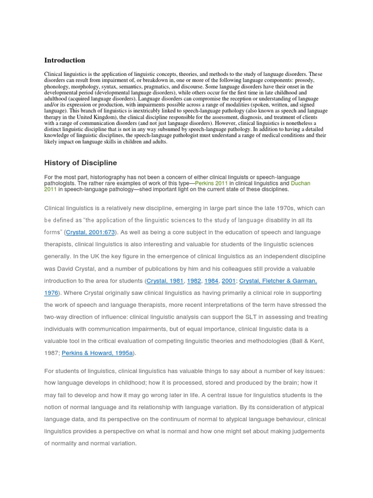 History of Discipline: Perkins 2011 Duchan 2011 | PDF | Speech Language ...