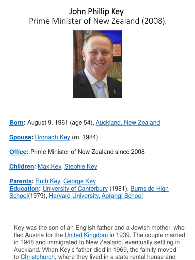 John Phillip Key: Prime Minister of New Zealand | PDF | Government ...