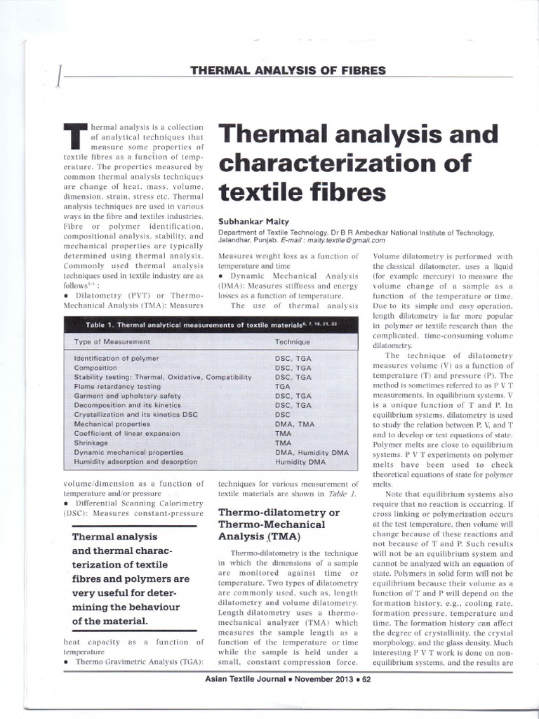 Thermal Analysis and Characterization of Textile Fibres | PDF