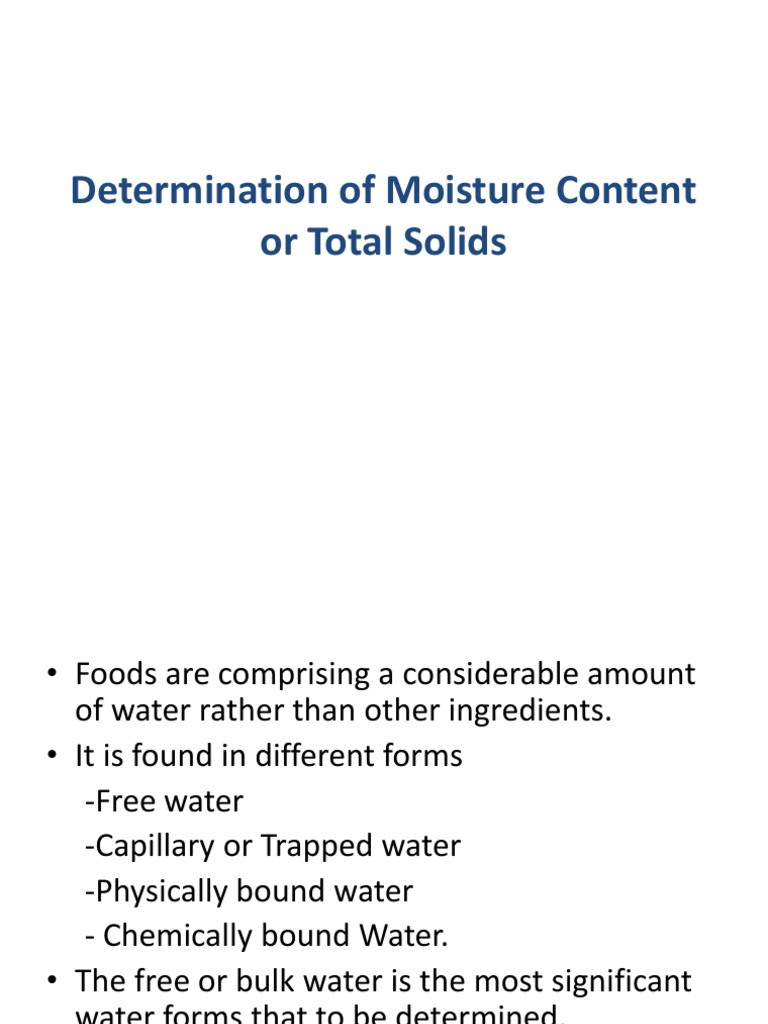 Determination of Moisture Content or Total Solids | PDF | Distillation ...