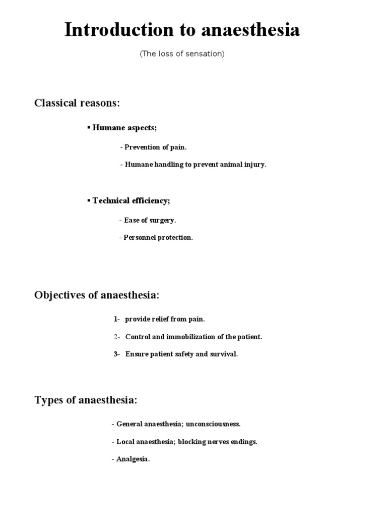 Introduction To Anaesthesia | PDF | Anesthesia | Neurotransmitter