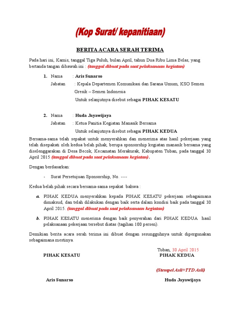 Contoh Bast Pekerjaan Jasa - Perumperindo.co.id