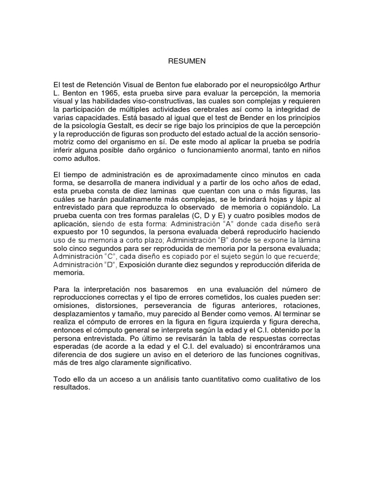 Test de Benton-RMC | PDF | Cociente de inteligencia | Memoria