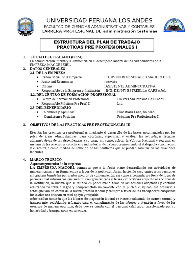 Estructura Plan de Trabajo - Ppp-Mañana | PDF | Derecho laboral | Perú Estructura Plan de Trabajo - Ppp-Mañana | PDF | Derecho laboral | Perú