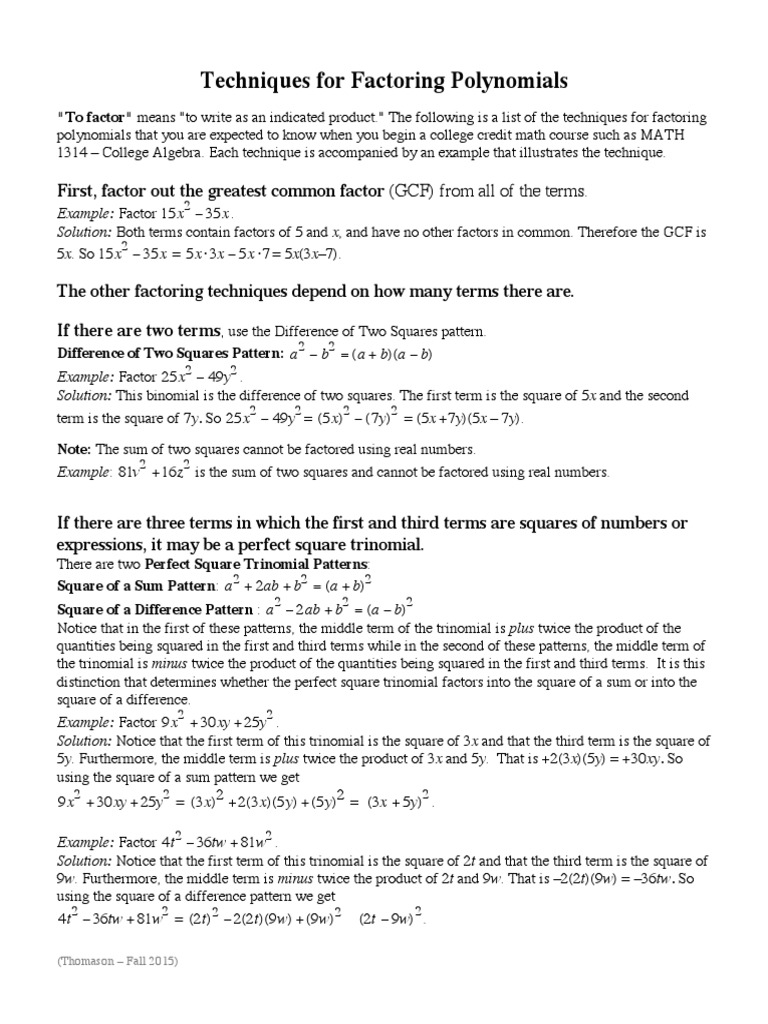 Factoring Techniques | PDF | Factorization | Numerical Analysis