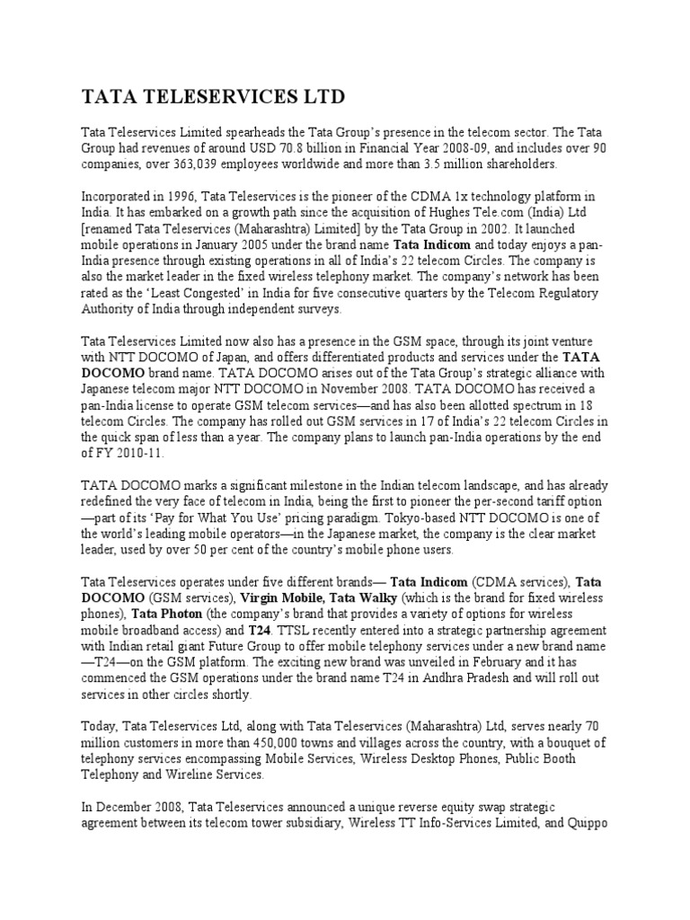 Tata Teleservices LTD | PDF | Telecommunications | Mobile Technology