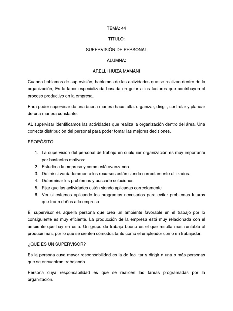 Supervision de Personal | Descargar gratis PDF | Recursos humanos ...