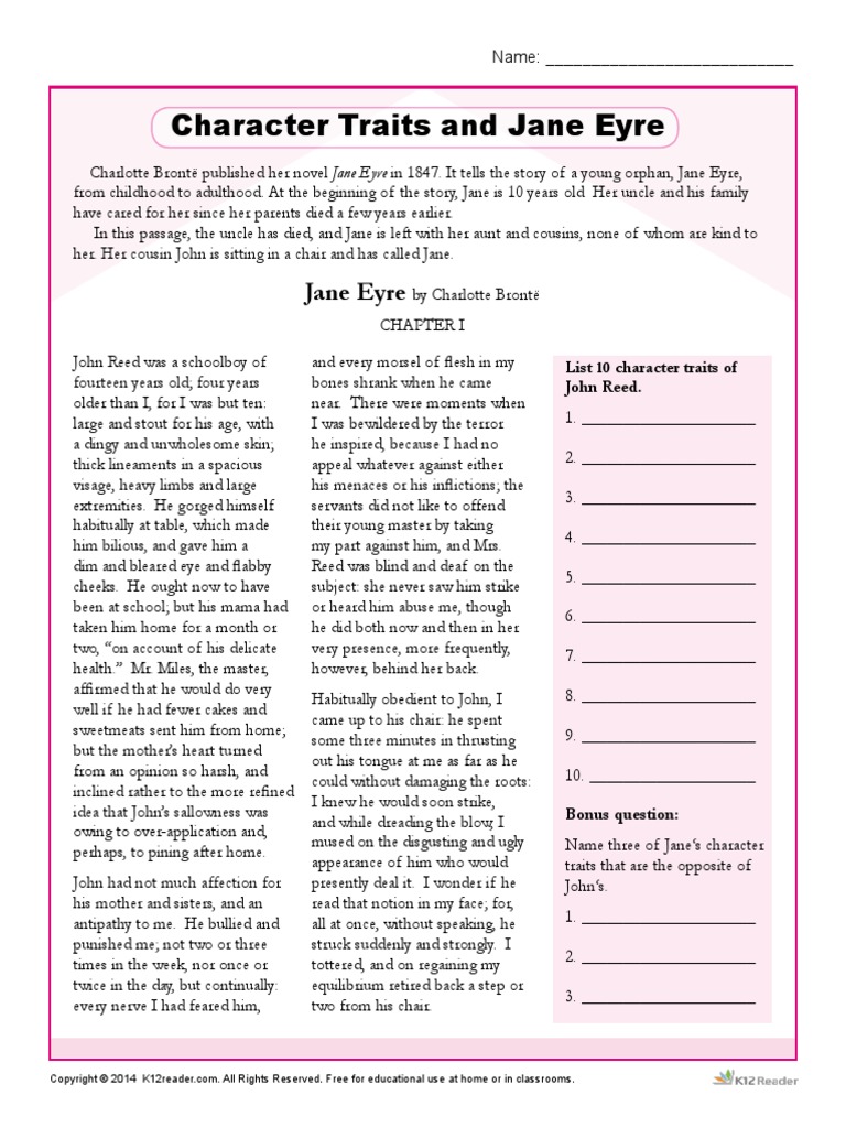 Character Traits and Jane Eyre | Jane Eyre | Charlotte Brontë