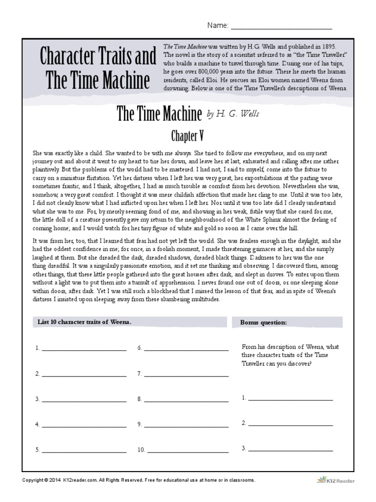 Character Traits and The Time Machine | PDF | The Time Machine