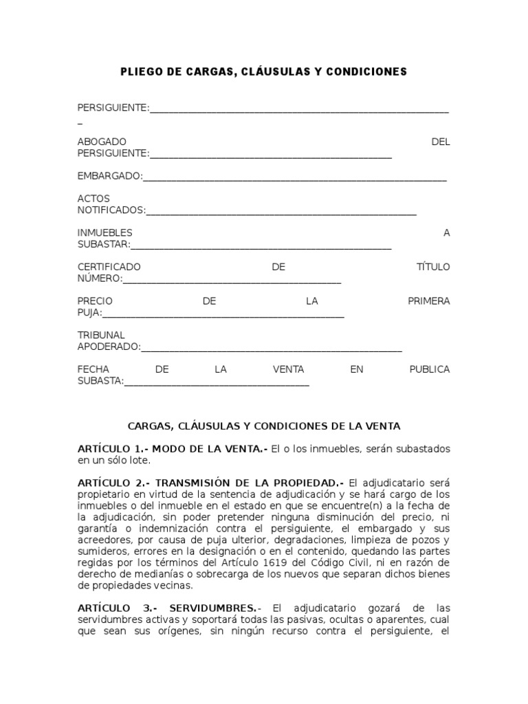 Pliego de Condiciones | PDF | Pagos | Subasta