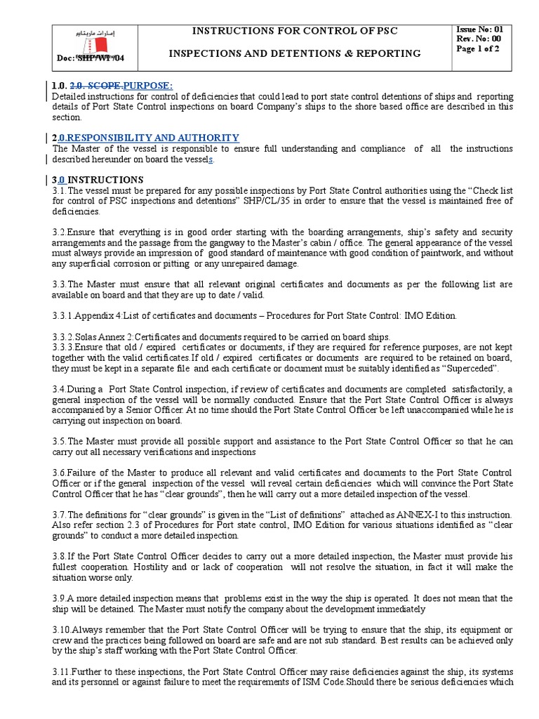 PSC Inspection Control Instructions | PDF | Transport | Business