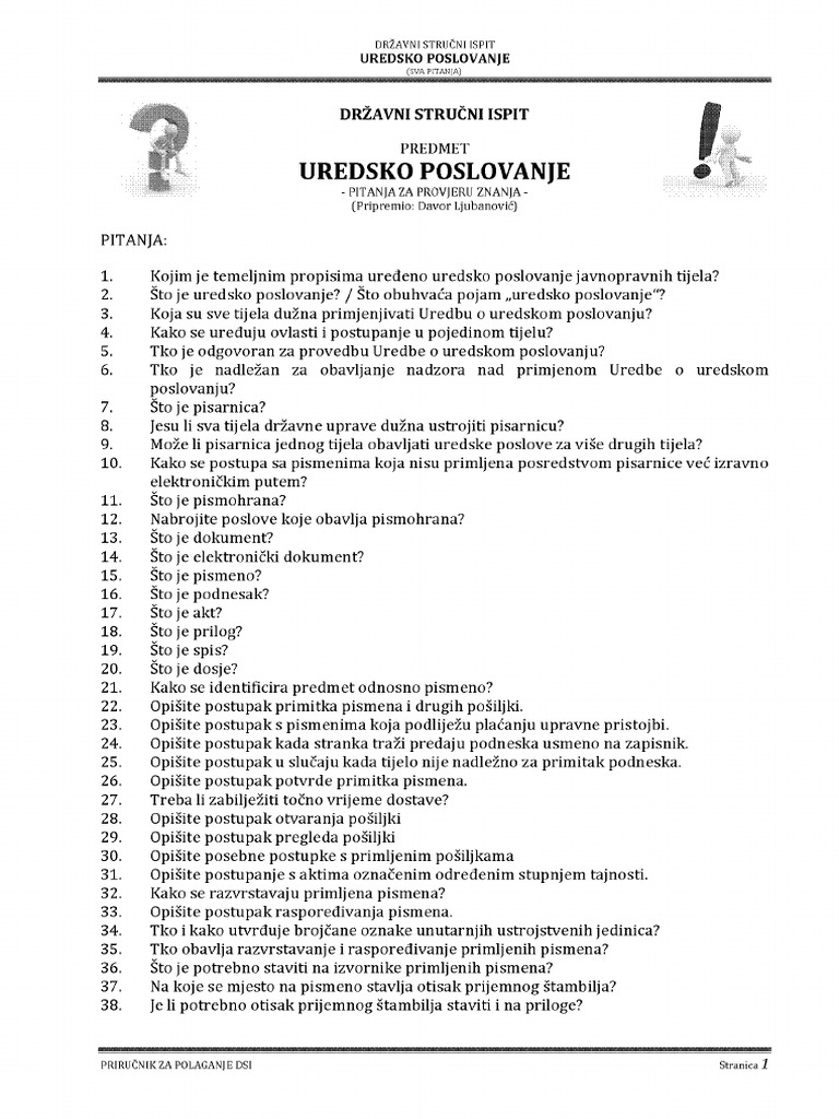 Uredsko Poslovanje-Pitanja I Odgovori | PDF