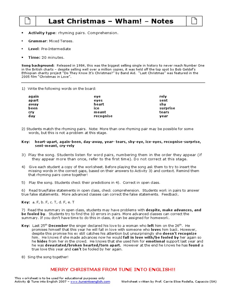 Last Christmas Worksheet.pdf | Christmas | Leisure | Free 30-day Trial ...