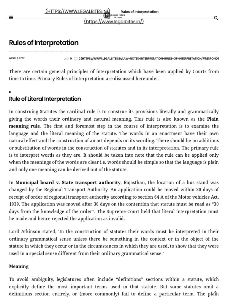 Rules of Interpretation | PDF | Plain Meaning Rule | Comparative Law