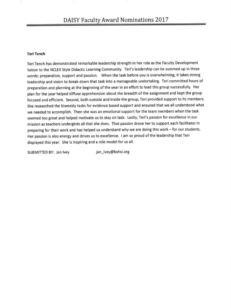 Daisy Award Nomination Letter 1 | PDF