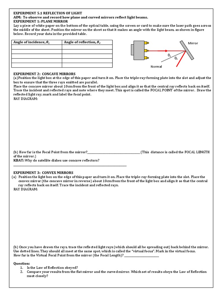 Reflection of Light Experiment | PDF | Mirror | Reflection (Physics)