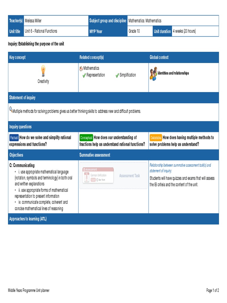 Unit 6 - Rational Functions | PDF | Inquiry | Educational Assessment