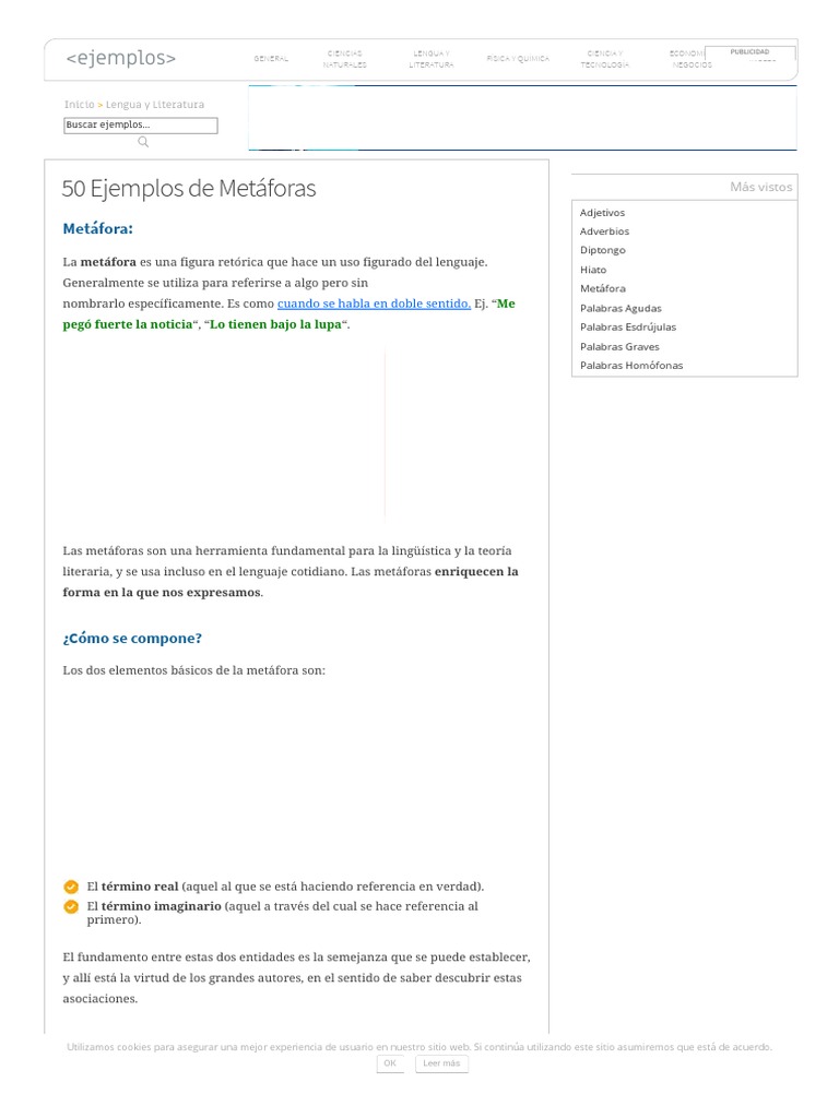 50 Ejemplos de Metáforas | PDF | Metáfora | Palabra