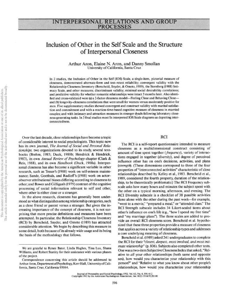 Inclusion of Other in The Self Scale and Structure of Interpersonal Closeness | PDF | Intimate ...