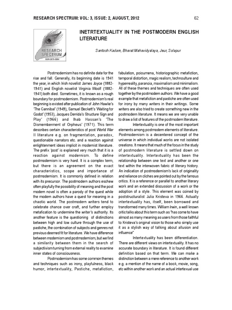 Intertextuality in Postmodern Literature | PDF | Intertextuality ...