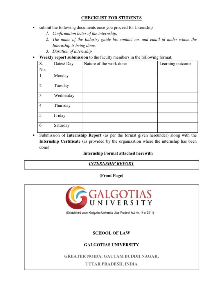 Internship checklist | PDF