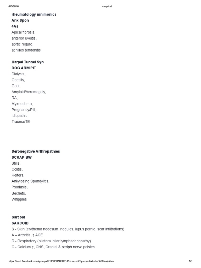 Rheumatology Mnemonics Overview | PDF | Travel