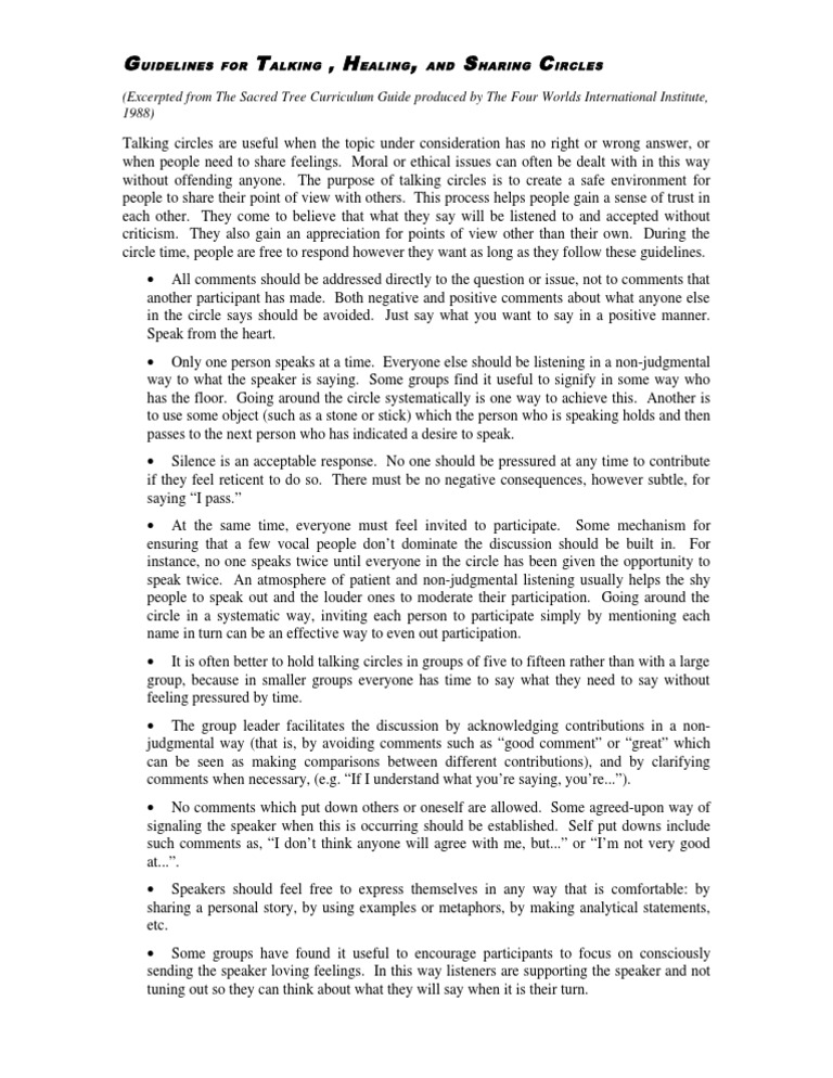 Guidelines For Talking Circles1 | PDF | Communication | Psychological ...