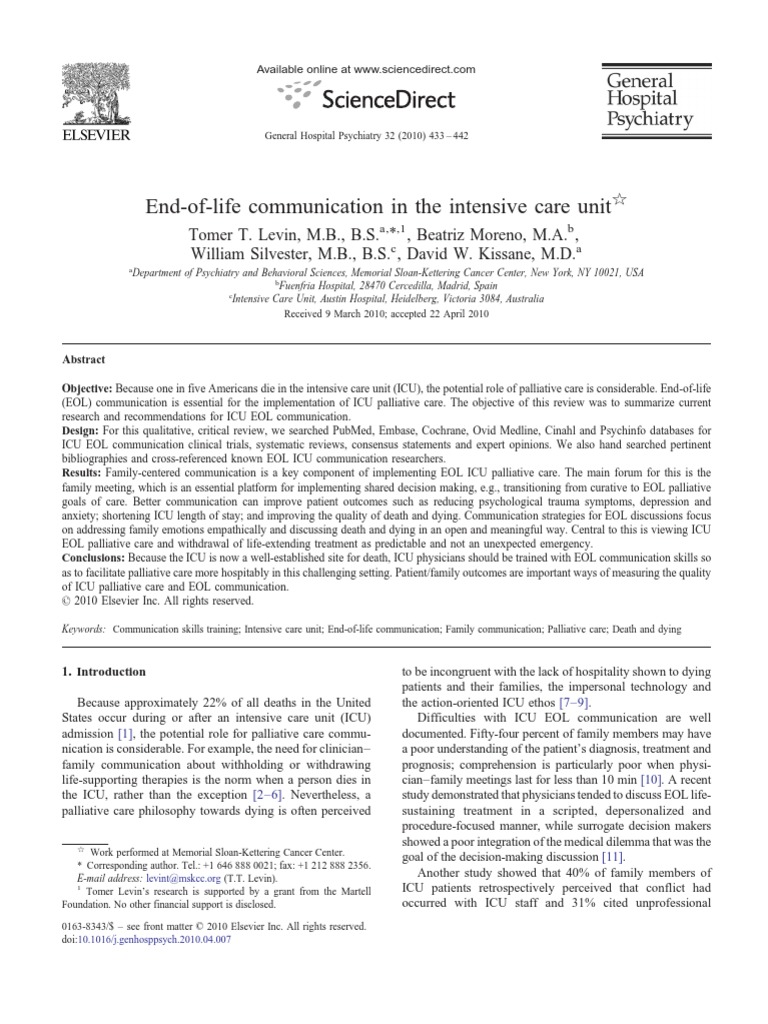 End-Of-Life Communication in The Intensive Care Unit | PDF | Palliative ...