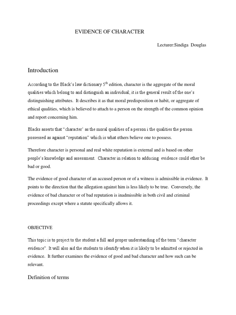 Character Evidence | PDF | Evidence (Law) | Witness