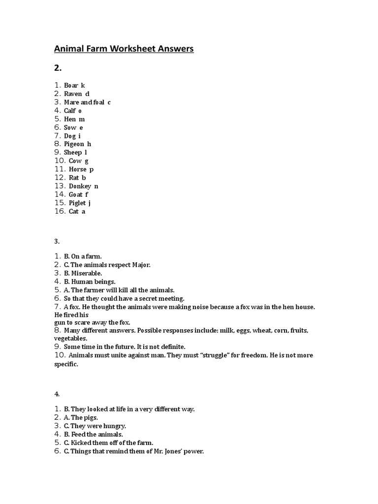 Animal Farm Worksheet Answers Guide | PDF | Livestock | Domesticated ...