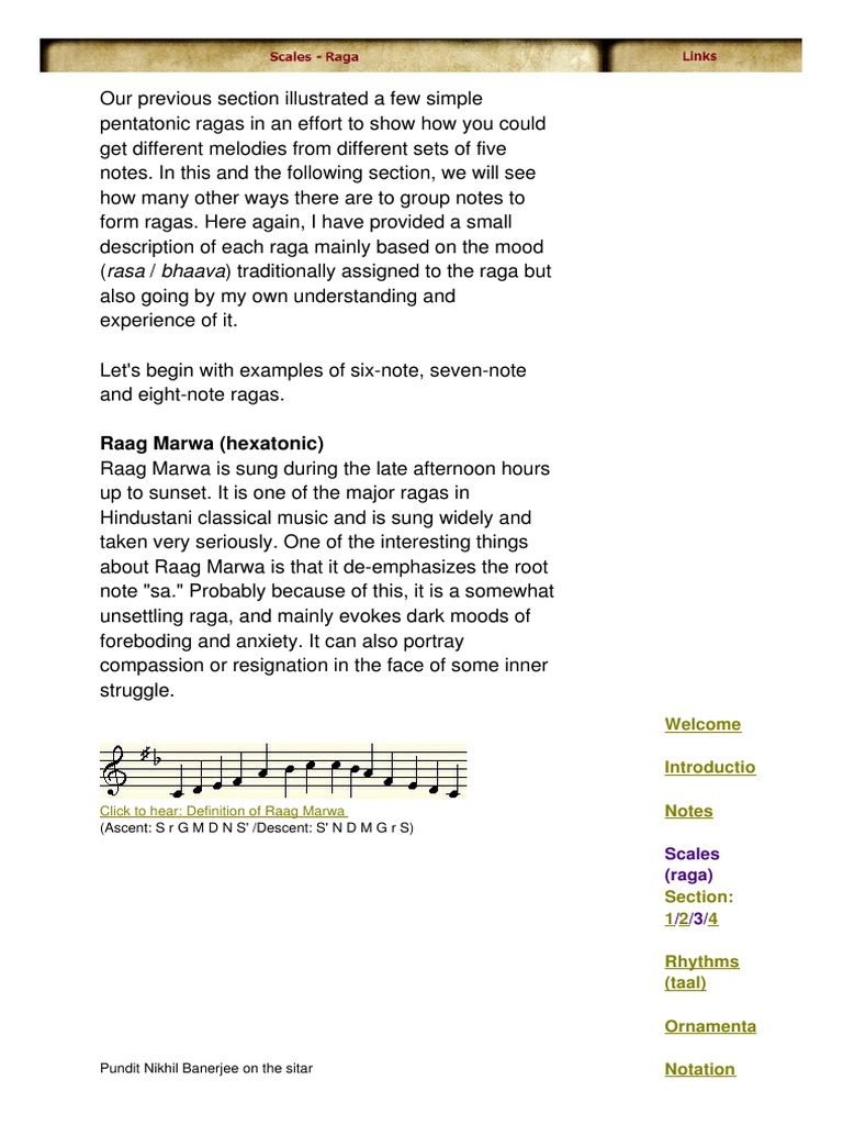 Overview of Indian Ragas and Scales | PDF | Music Theory | Performing Arts