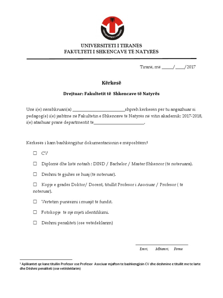 Formulari I Aplikimit 2017 | PDF