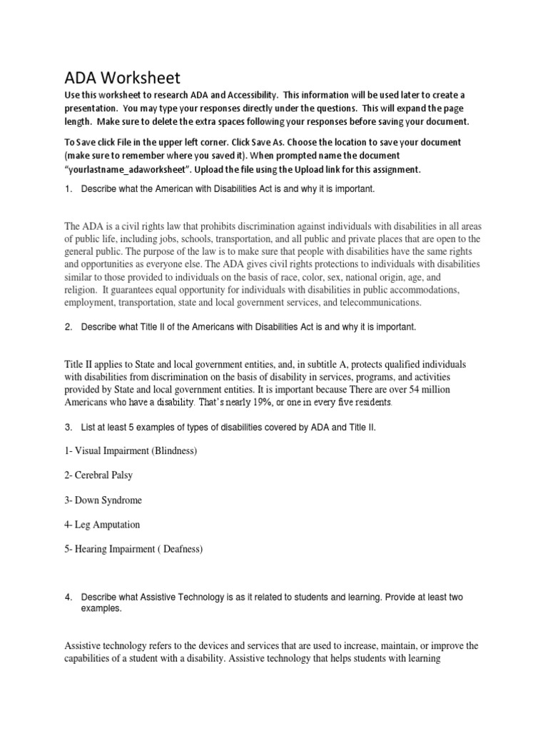 Kaid Ada Worksheet | Download Free PDF | Americans With Disabilities ...