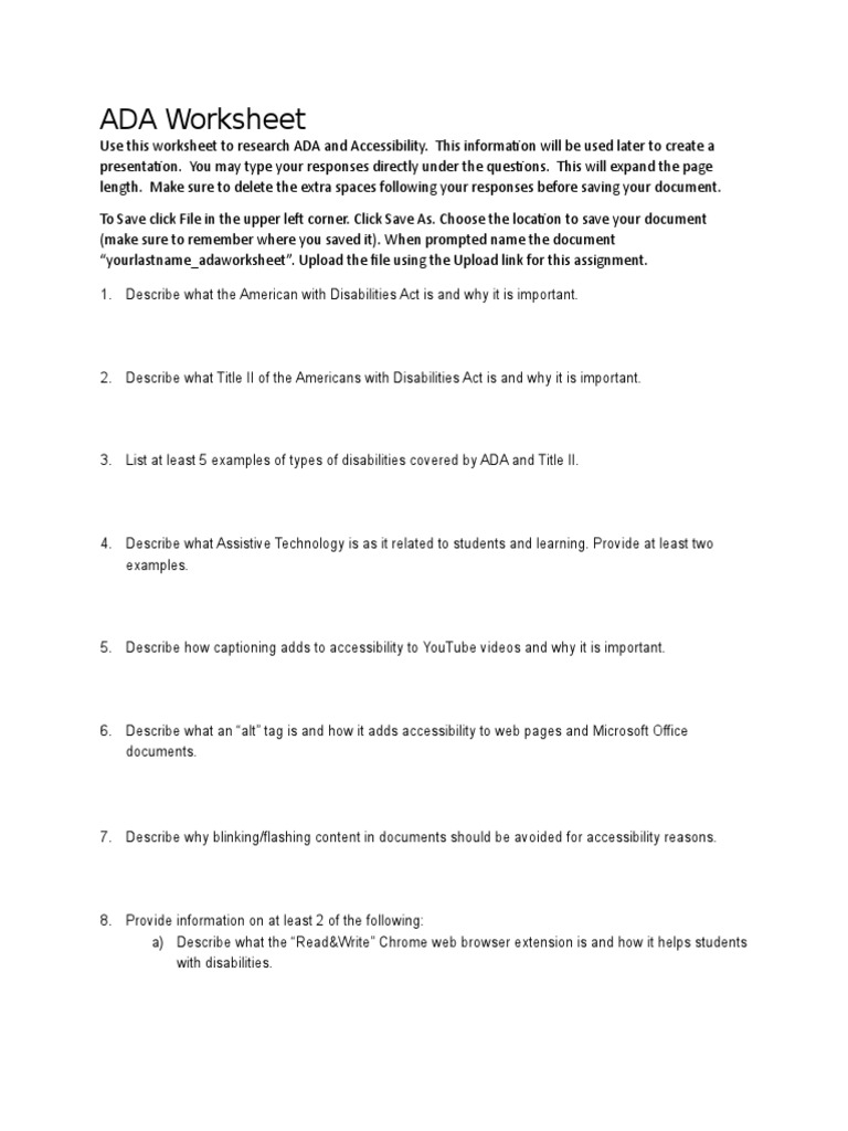 Ada Worksheet | PDF