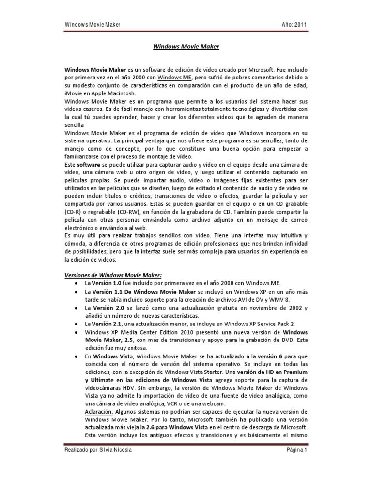 Historia y versiones de Movie Maker | PDF | Windows XP | Microsoft Windows