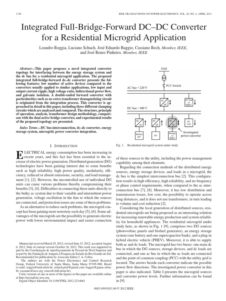 Integrated Full-Bridge-Forward DC-DC Converter For A Residential ...