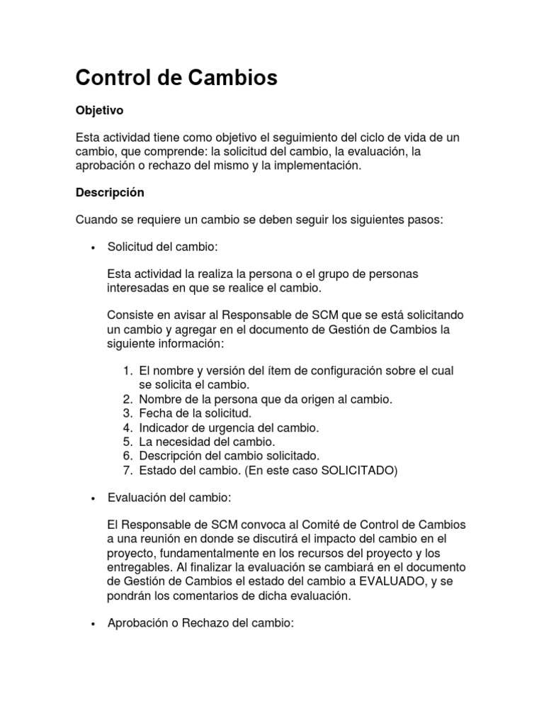 Control de Cambios | PDF | Información | Informática