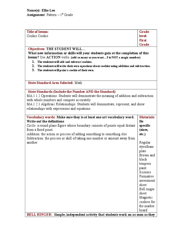 First Grade Lesson Plan | PDF | Lesson Plan | Educational Assessment
