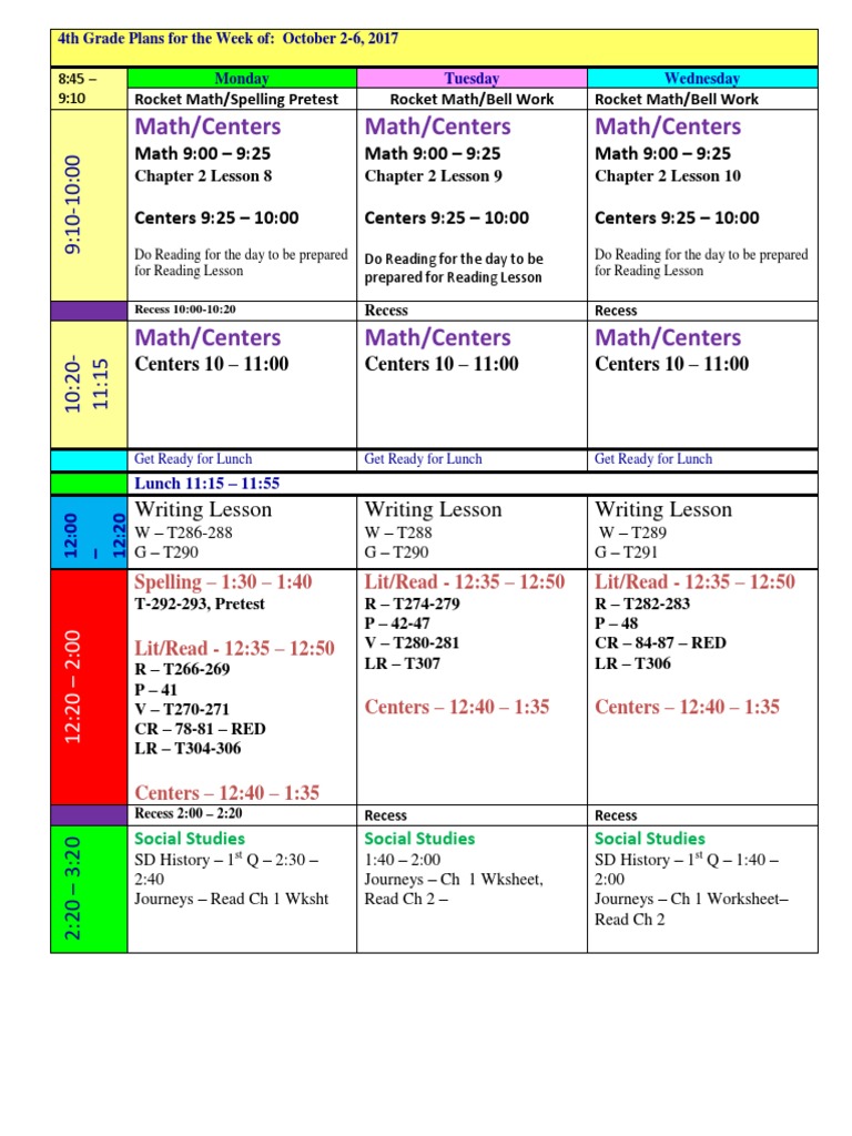 4th Grade Plans 17 - 18 10-2-6 | PDF | Schools | Educational Institutions